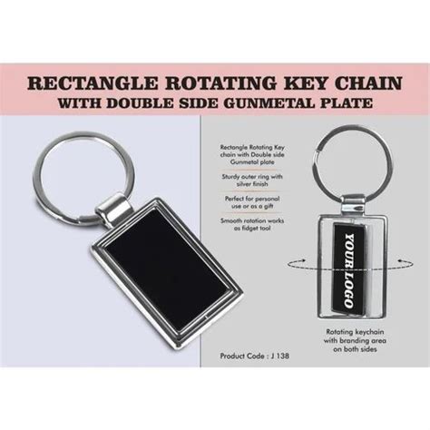 Silver Rectangle Rotating Key Chain With Double Side Gunmetal Plate Packaging Type Box At