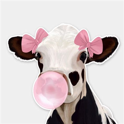 Cute Girly Pink Bubblegum Blowing Cow Sticker Zazzle Sticker Design