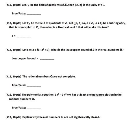 solved 12 10 pts let fz be the field of quotients of z