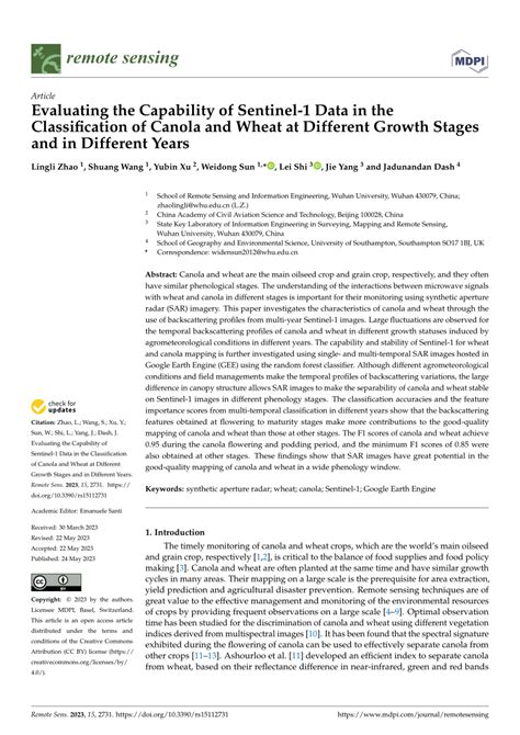 Pdf Evaluating The Capability Of Sentinel 1 Data In The Classification Of Canola And Wheat At