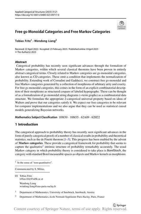 Pdf Free Gs Monoidal Categories And Free Markov Categories