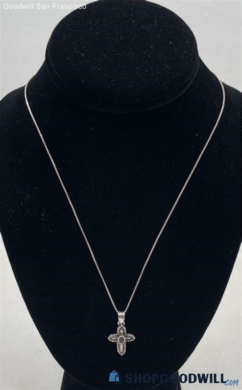 925 Sterling Silver Vintage Style 155mm Onyx Set Cross Pendant 18 Box