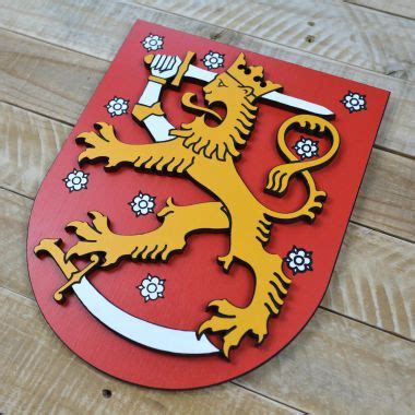 Finnish Coat Of Arms Nordic Symbol In Elegant Wood