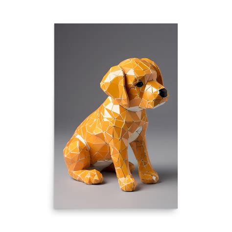 Striking Orange Kintsugi Dog Poster Handcrafted 3d Render Unique Wall