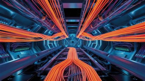 Immersive Tech Setting With Glowing Fiber Optic Cables Creating Vibrant Data Stream