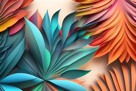 Abstract Multi Colored Leaf Pattern Against Plain Background Natural Tropical Leaf Design
