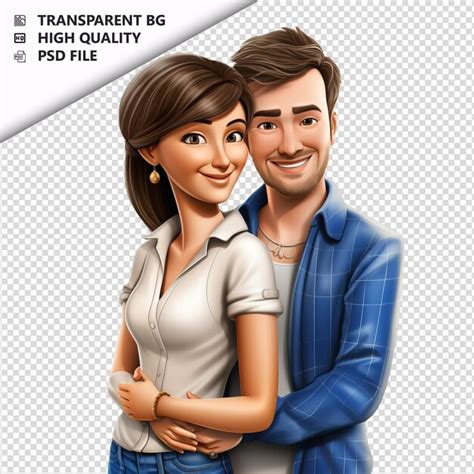 Pareja Europea Dependiente Con Fondo Blanco En Estilo De Dibujos Animados En 3d Archivo Psd