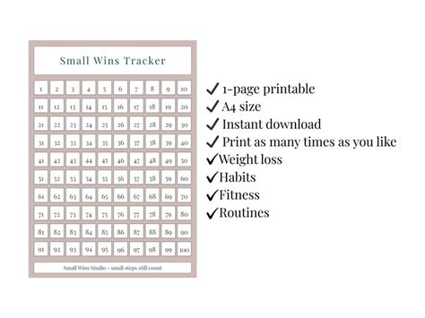 Small Wins Tracker 1100 Habit Tracker Tool Printable Pdf Gentle