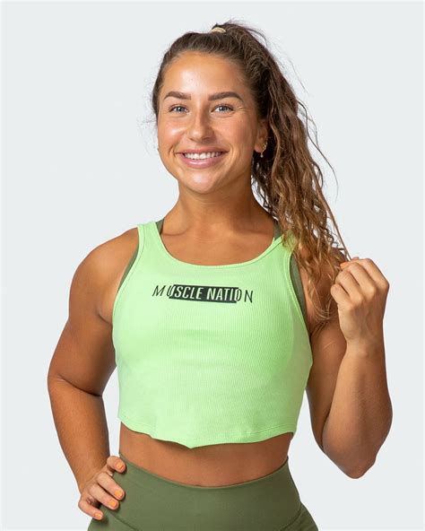 Promotional New Design Muscle Nation Scorching Hot Ribbed Tank Lime