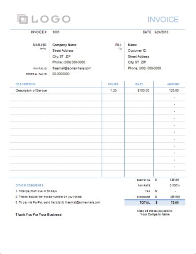 √ Invoice Template For Work Hours