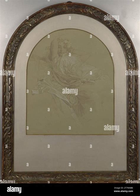 Alfons Maria Mucha Lying Woman With Flowers In Her Hair Chalk White