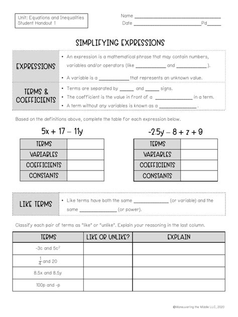 Simplifying Expressions 2 Pdf Variable Mathematics Equations