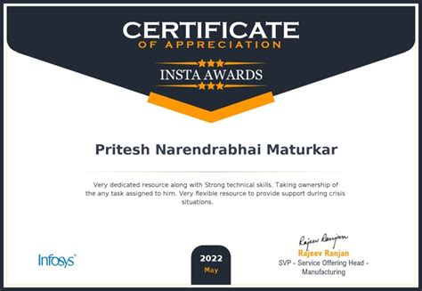 pritesh maturkar on linkedin infosys appreciation award thanks