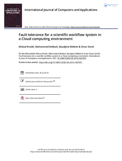 pdf fault tolerance for a scientific workflow system in a cloud