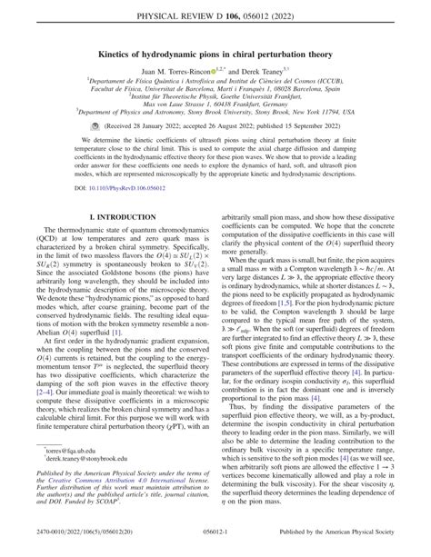 Pdf Kinetics Of Hydrodynamic Pions In Chiral Perturbation Theory