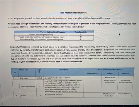 Risk Assessment Homework In This Assignment You Will