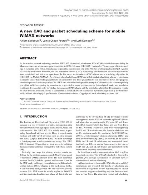 Pdf A New Cac And Packet Scheduling Scheme For Mobile Wimax Networks
