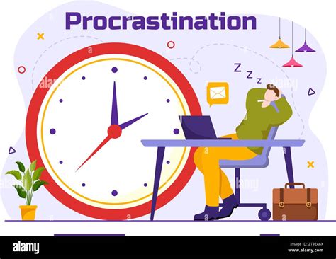 Procrastination Vector Illustration With Procrastinating Lazy