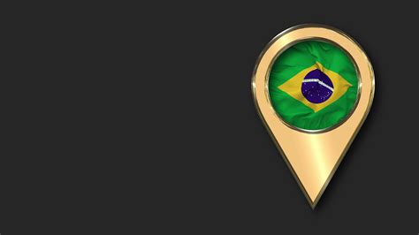 Brazil Gold Location Icon Flag Seamless Looped Waving Space On Left Side For Design Or