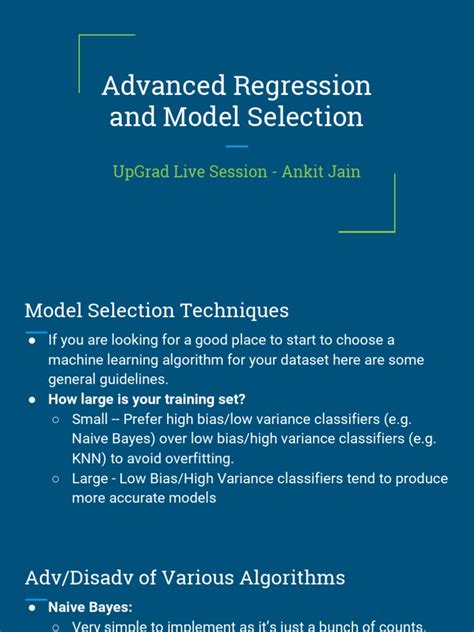advanced regression and model selection upgrad live session ankit