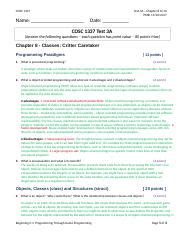 COSC1337 Test 3A Doc COSC 1337 Test 3A Chapter 8 To 10 PMB 11 20 2017 Name Date COSC 1337