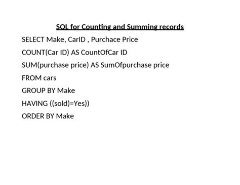 Sql For Counting And Summing Records Pdf