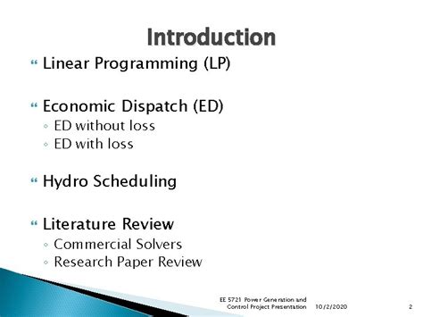 economic dispatch and hydro scheduling using linear programming
