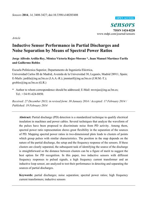 pdf inductive sensor performance in partial discharges and noise