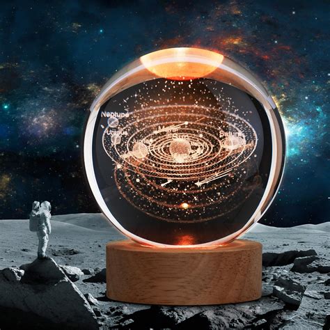 3d Crystal Ball With Solar System Model And Led Lamp Base Clear 80mm