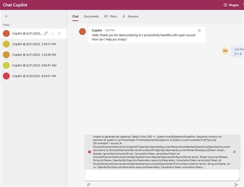 Chat Copilot Unable To Generate Bot Response Details Error 500 System