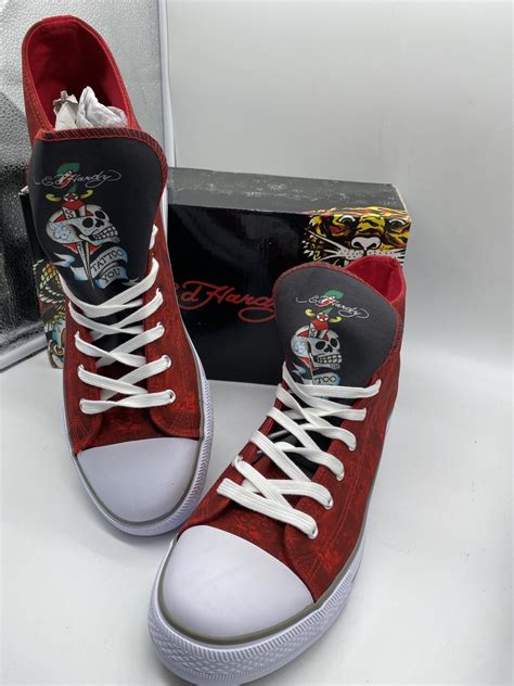 Ed Hardy Mens Shoes Size 105 Red Canvas Skater High Top Lifestyle