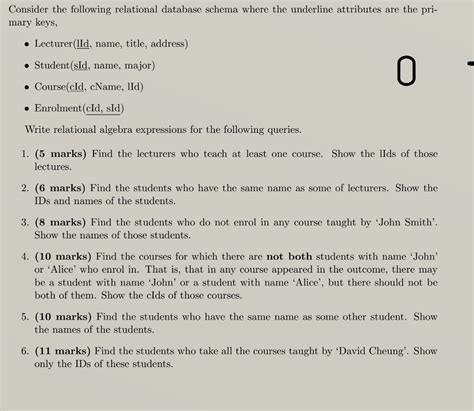 Solved Consider The Following Relational Database Schema