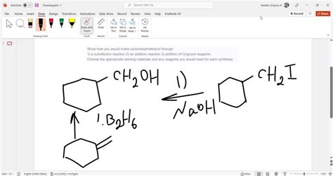 Solved Show How You Would Make Cyclohexylmethanol Through 1 A Substitution Reaction 2 An