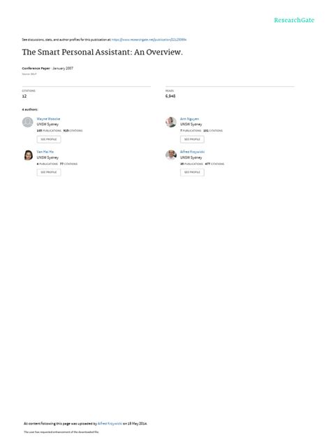 The Smart Personal Assistant An Overview Pdf Machine Learning