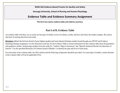 Evidence Table And Evidence Summary Form Rsmith Pdf