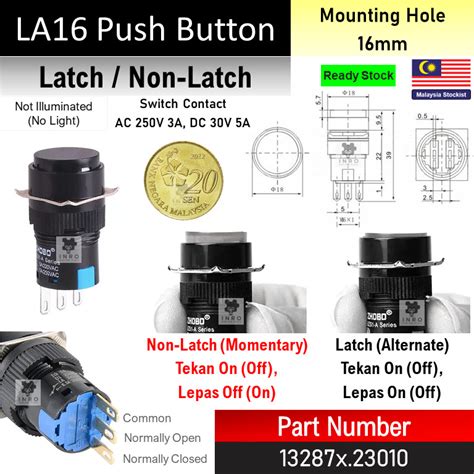 Black 16mm La16 Industrial Led Push Button Round Push Switch Nc No