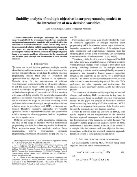 Pdf Stability Analysis Of Multiple Objective Linear Programming