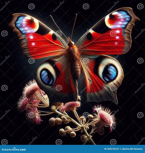 Peacock Butterfly Inachis Io Isolated On Black Background Insects In