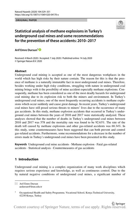 Statistical Analysis Of Methane Explosions In Turkeys Underground Coal Mines And Some