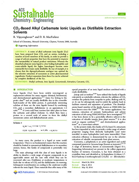 Pdf Co2 Based Alkyl Carbamate Ionic Liquids As Distillable Extraction