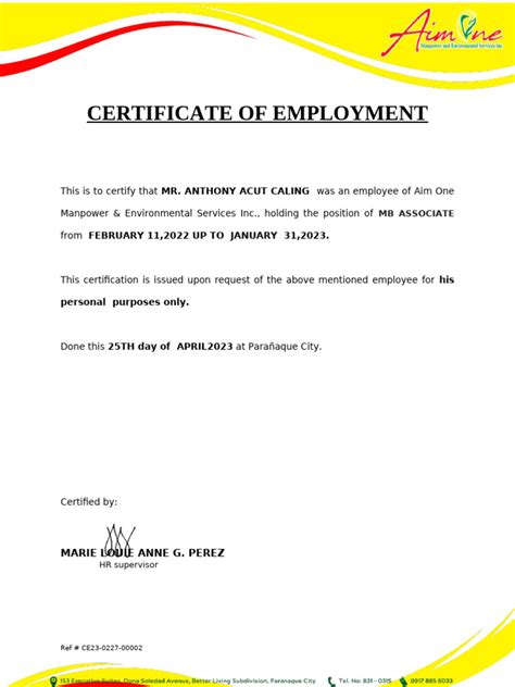 Coe Template Snr Pdf