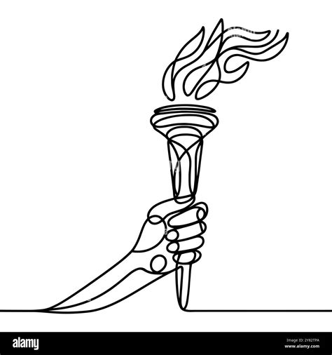 Continuous Line Drawing Of The Olympic Torch Single Line Drawing Of The Olympic Torch Line Art
