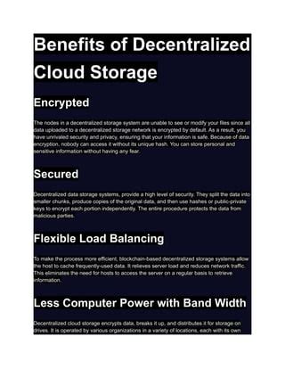 Decentralized Cloud Storage And Blockchian Pdf