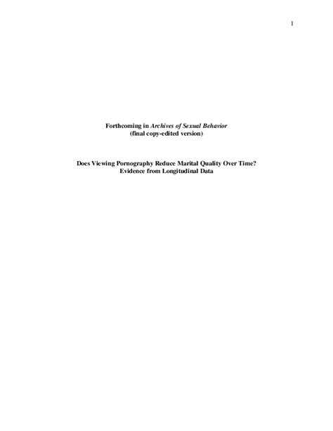 Pdf Does Viewing Pornography Reduce Marital Quality Over Time Evidence From Longitudinal Data