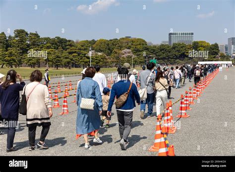 Tokyo Japan 2023 People Queue For Security Police Check Of Bags To
