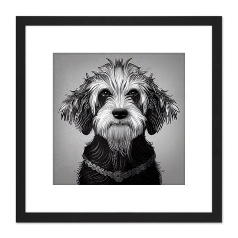 Cockapoo Dog Portrait Monochrome Tribal Illustration Square Wooden