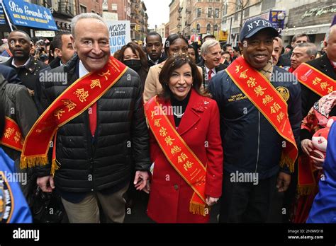 Senator Chuch Schumer Governor Kathy Hochul And Mayor Eric Adams March