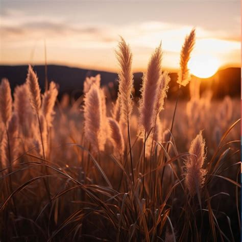 Premium Ai Image Dry Grass In The Rays Of The Setting Sun Shallow Depth Of Field