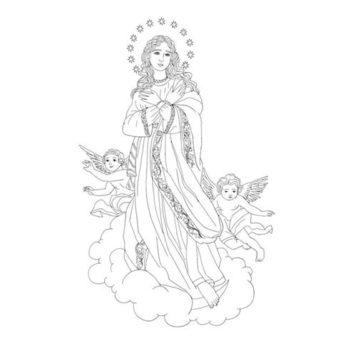 Dibujo De La Inmaculada Concepción De María Vector Premium Virgen
