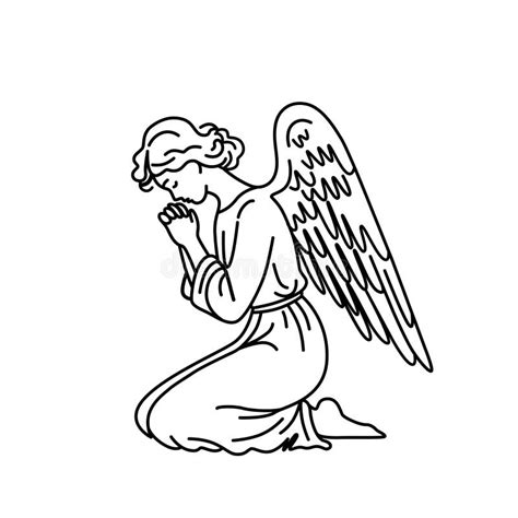 Kneeling Angel Line Art Vector Stock Vector Illustration Of Angel